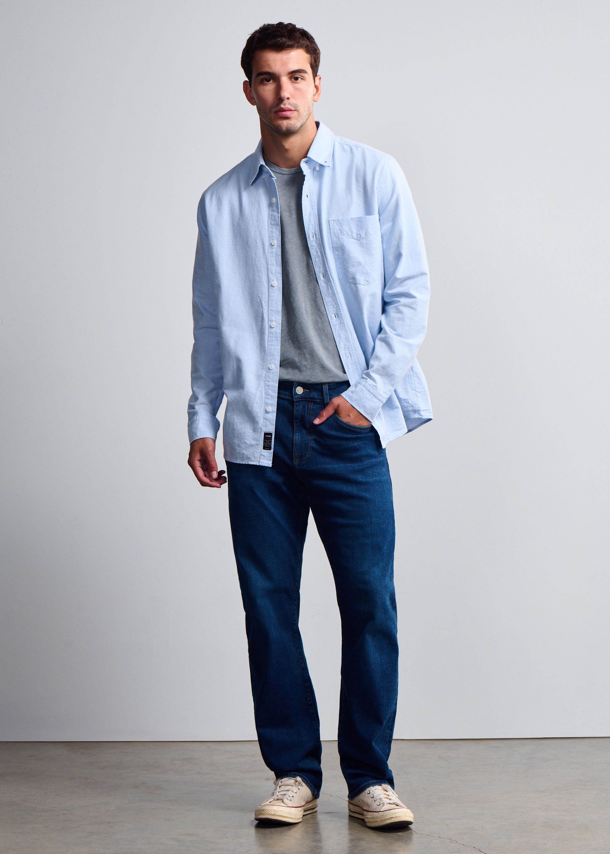General Denim Works Bridge Straight Leg Jeans In Mid Brushed Denim